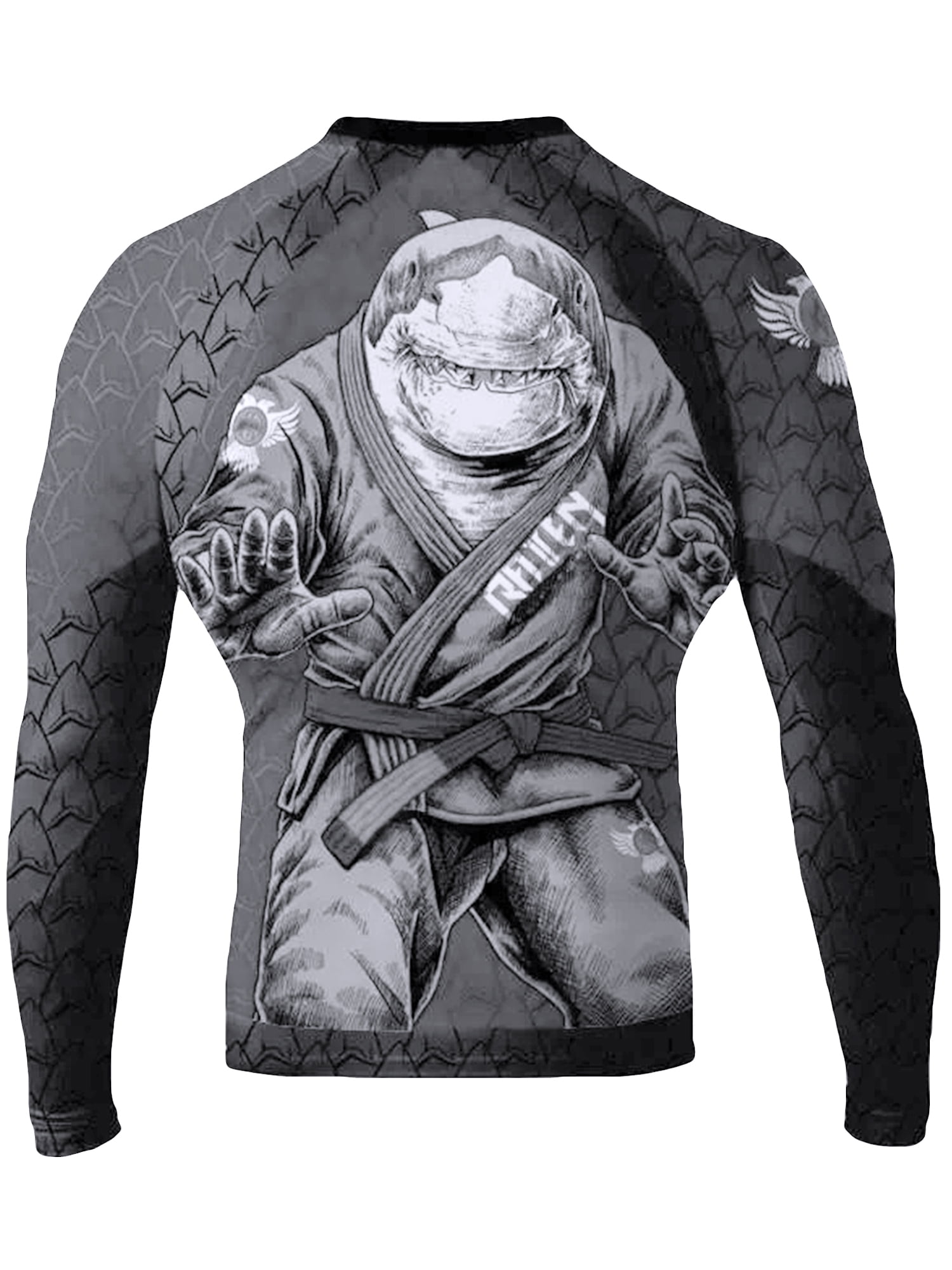 Raven Fightwear Men's BJJ Shark Attack Rash Guard Long Sleeve MMA Black ...