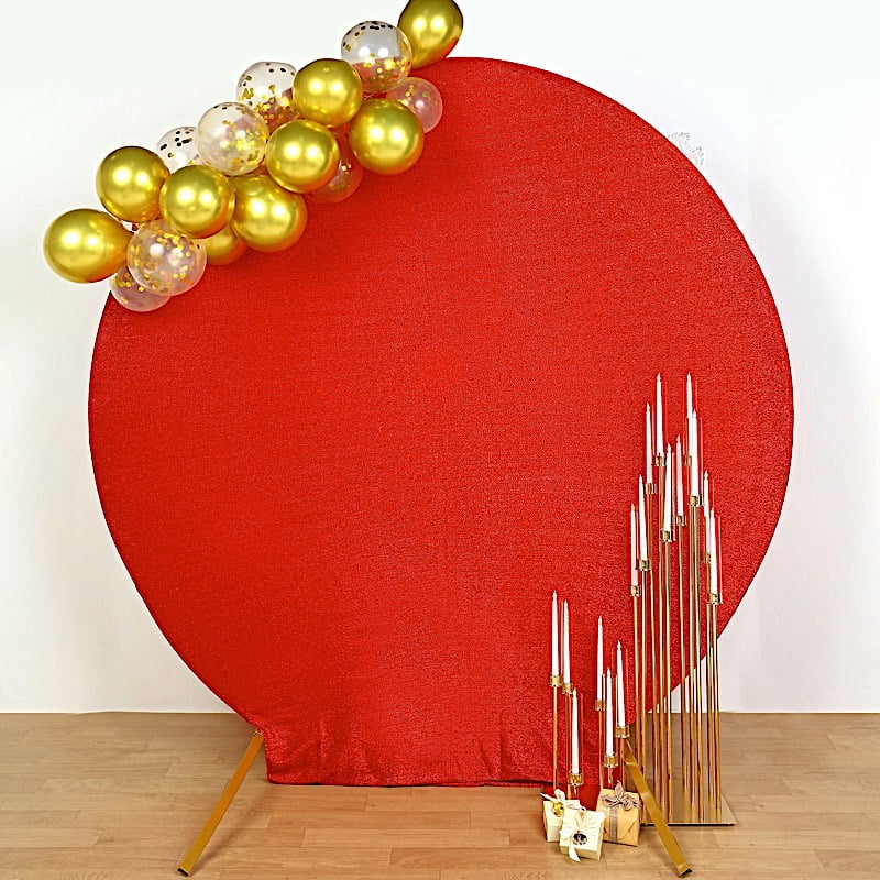 BalsaCircle 7.5 feet Red Metallic Glittered Spandex Round Backdrop ...
