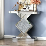 SHYFOY Crystal Mirrored Console Table, Silver Diamond-Inlaid, Modern ...