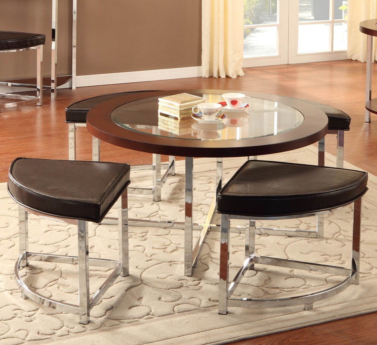 Homelegance Maine Round Cocktail Table w/ 4 Ottomans - Walmart.com