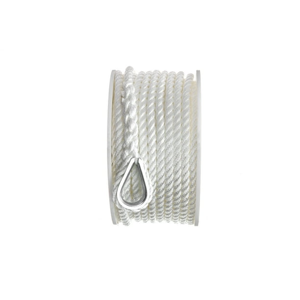Seachoice Anchor Line Rope, 3-Strand Twisted, White, Nylon, 3/8 In. X ...