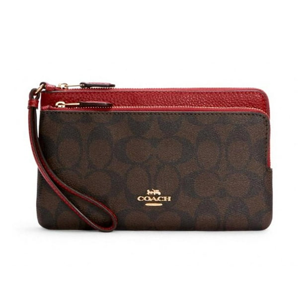 COACH Double Zip Wallet in Signature Canvas, IM/Brown 1941 Red ...