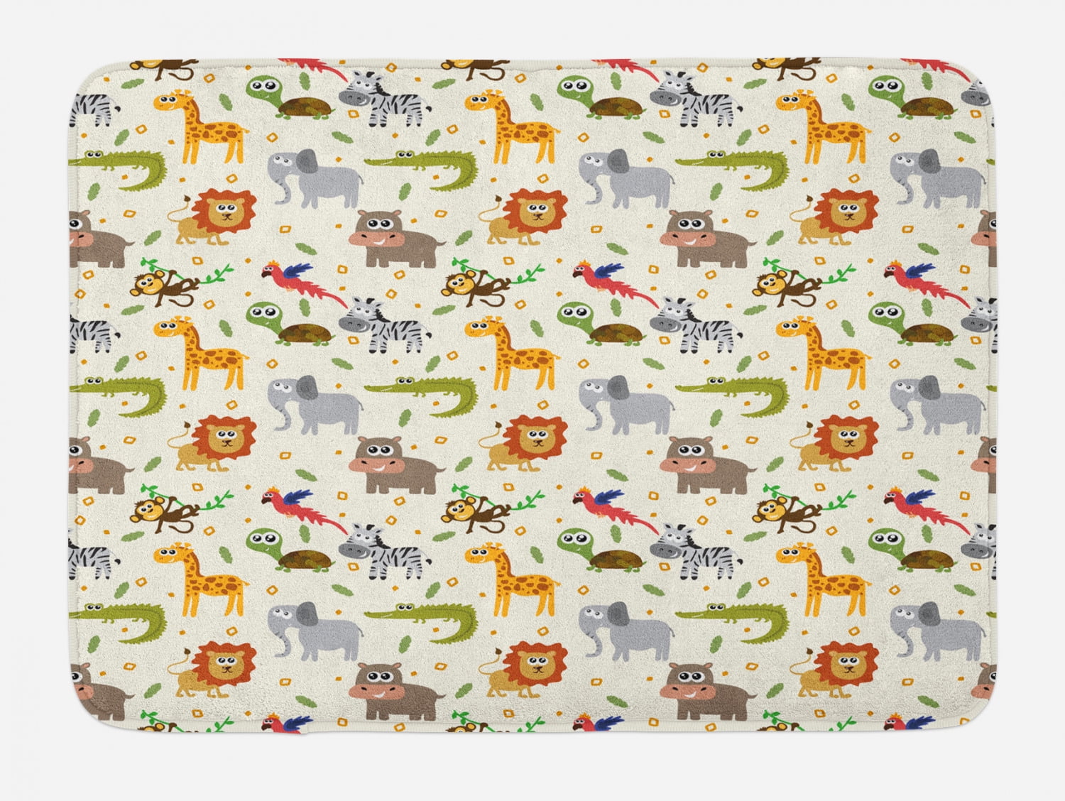 Cartoon Animal Bath Mat, African Australian Childish Fauna Silly Faces ...