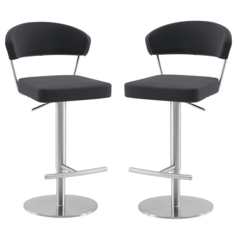 Home Square Modern Stainless Steel Adjustable Bar Stool in Black - Set ...