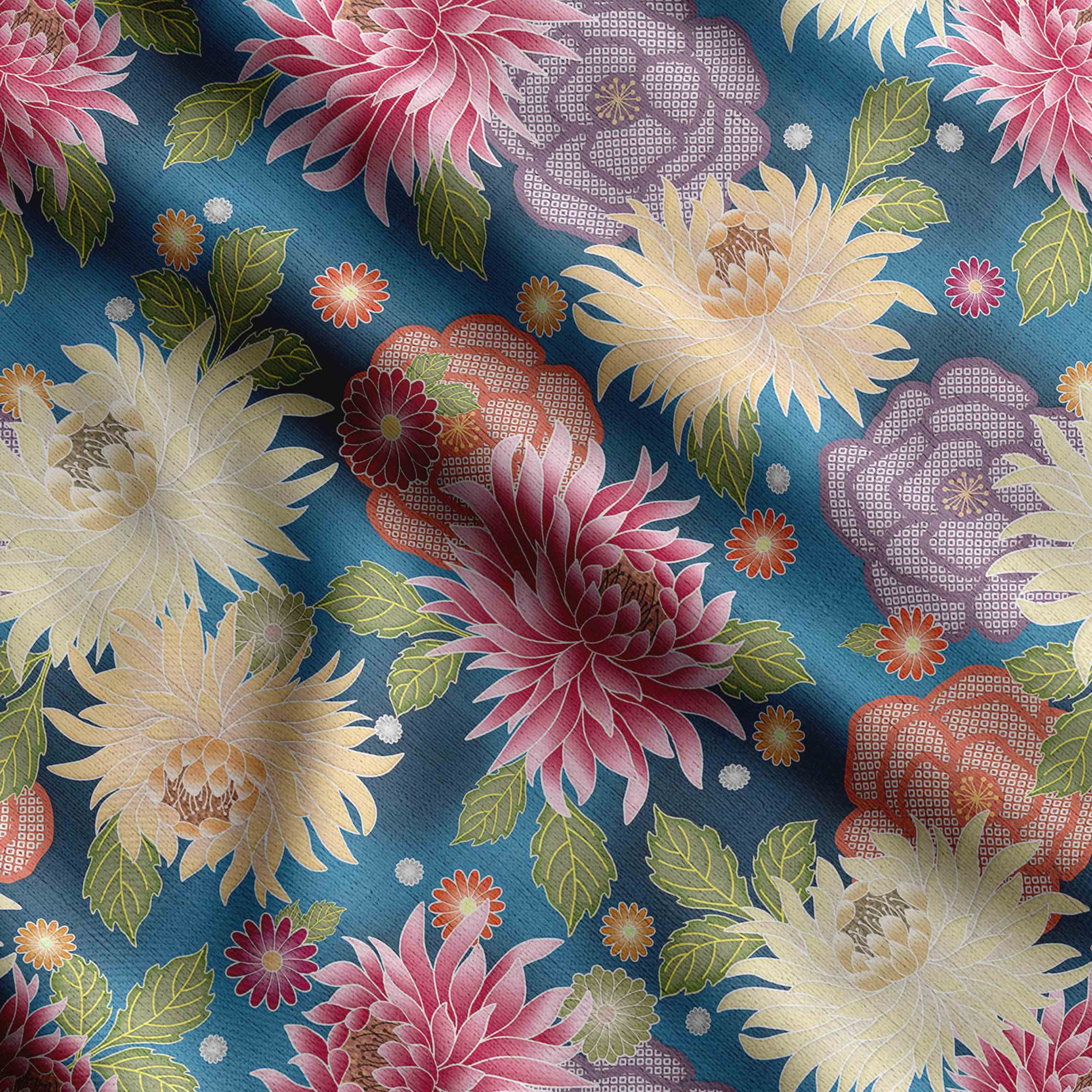 Soimoi Chinese Floral Printed, Cotton Fleece, Fabric by The Yard Sewing ...