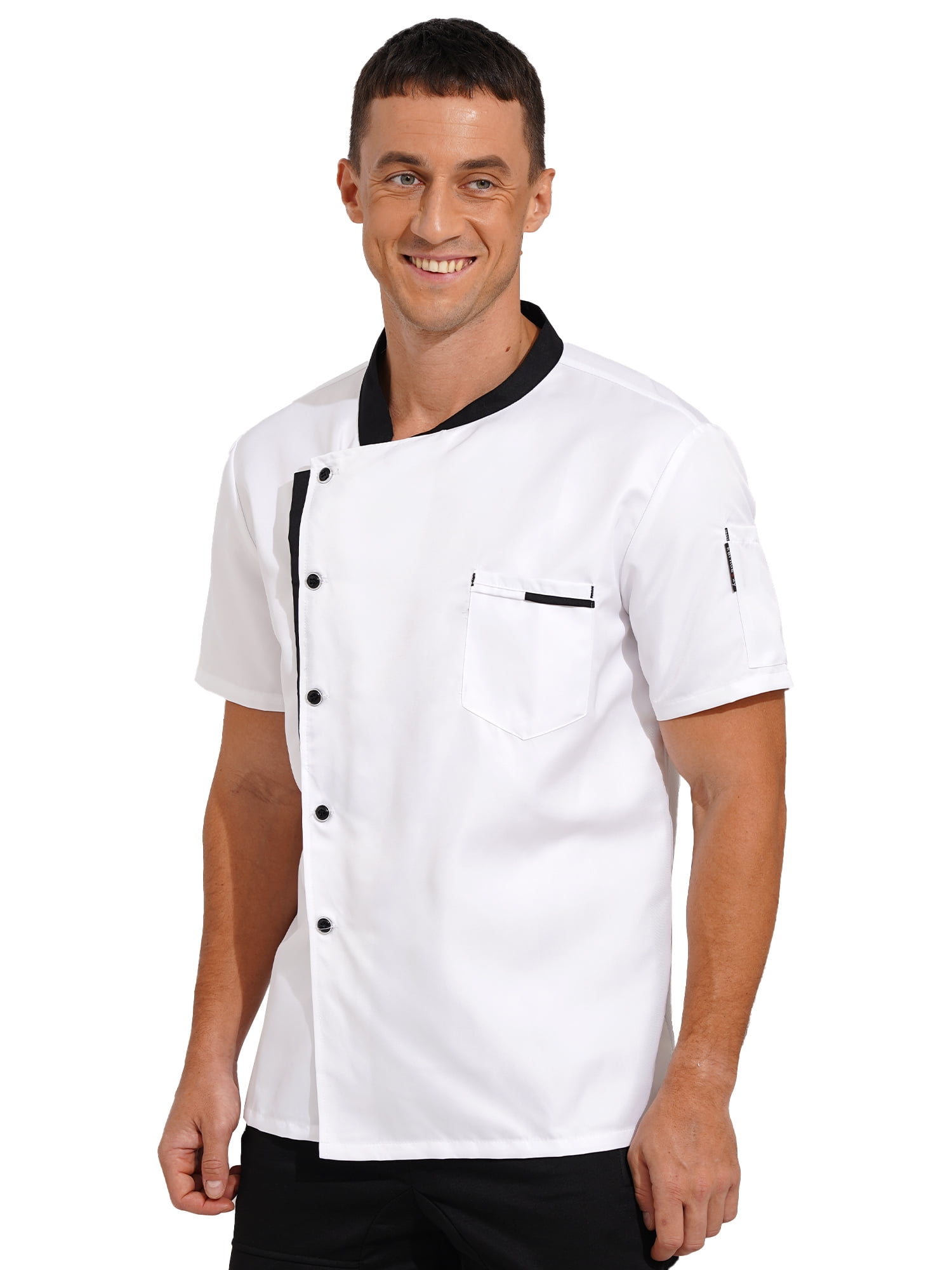 YEAHDOR Mens Chef Coat Uniform Short Sleeve Cook Jacket Restaurant ...