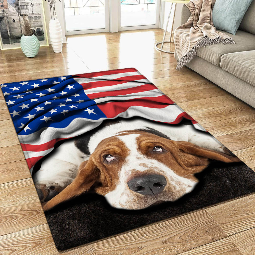 Rectangle Area Rug For Living Room, Bedroom, Basset Hound. American ...