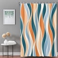 Abstract Curves Shower Curtain, Retro Teal Orange Fluid Ribbons Wavy ...