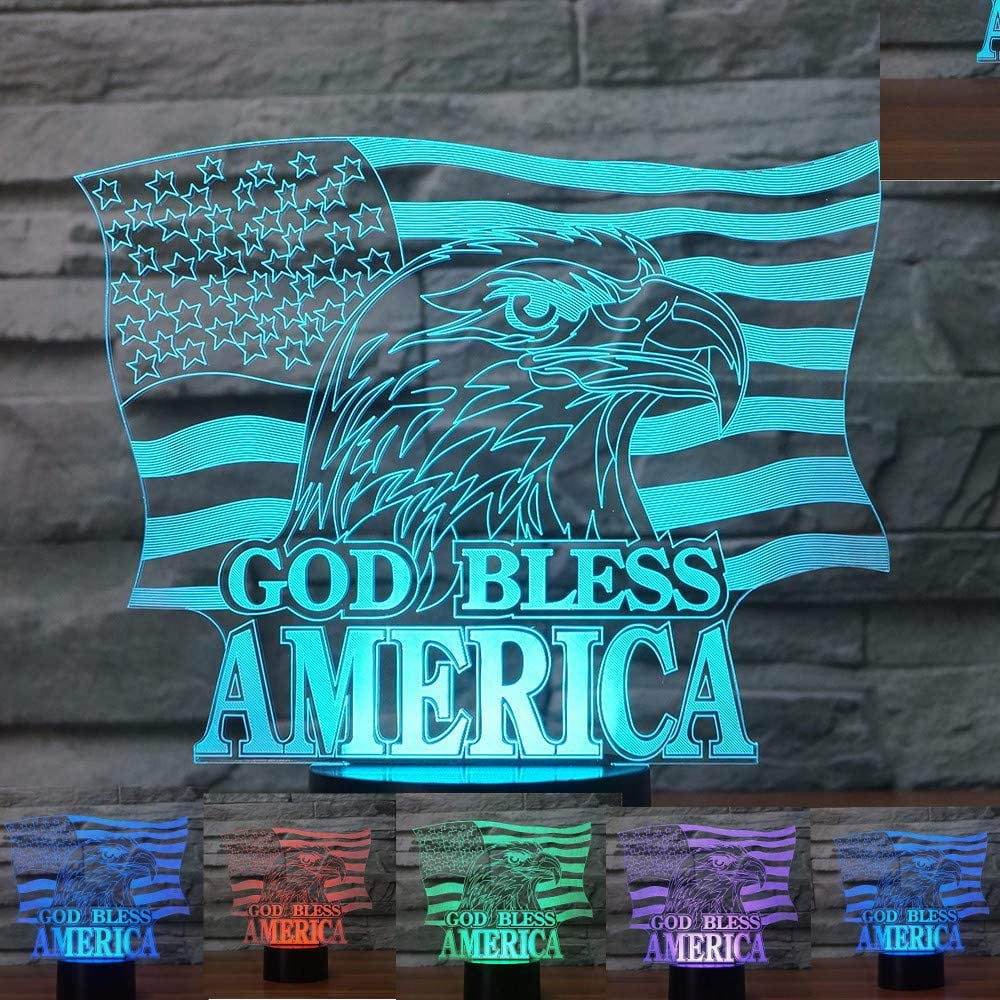 YSITIAN 3D American Flag Night Light Owl Eagle Table Lamp Decor Table ...