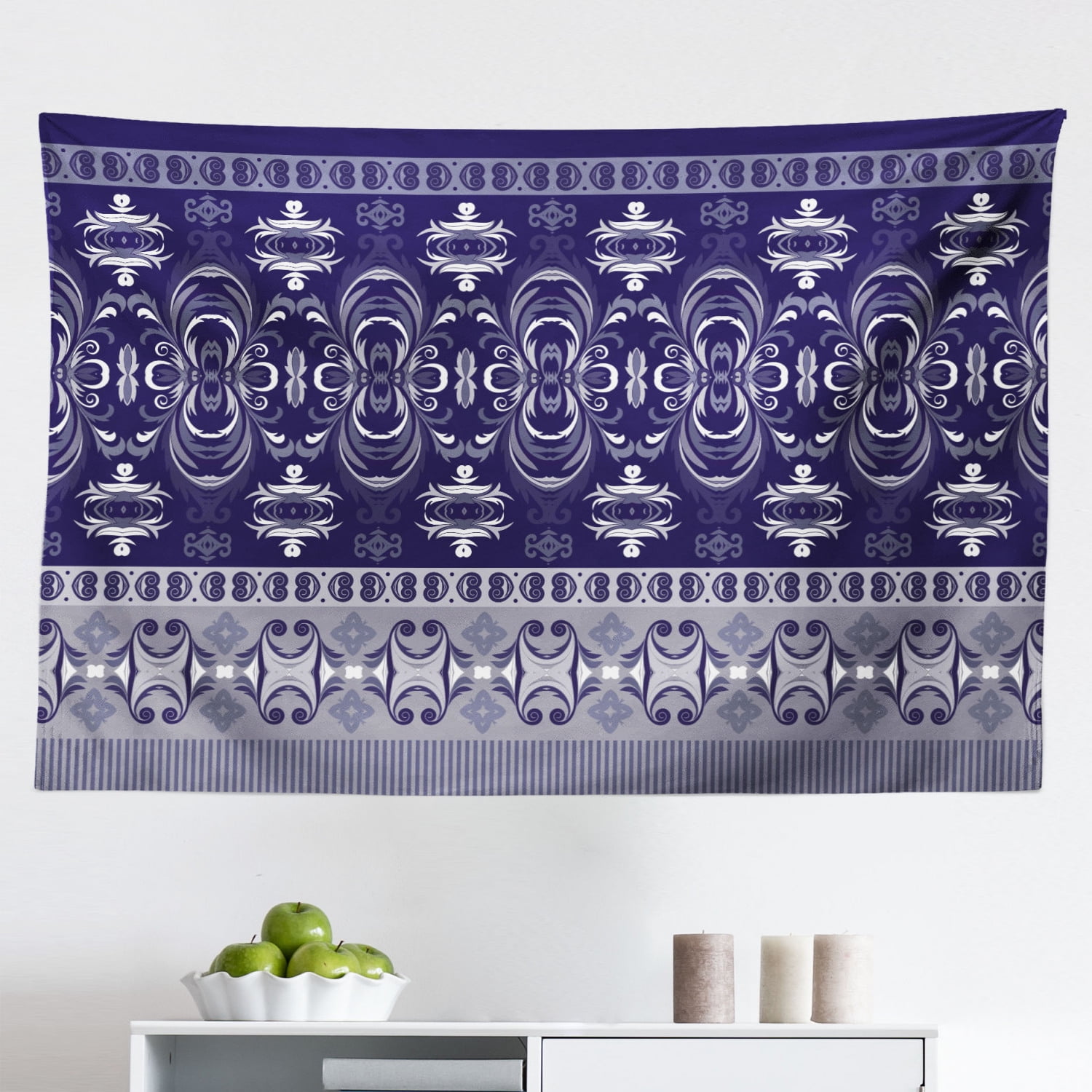Navy Blue Tapestry, Oriental Pattern in Patchwork Horizontal Design ...