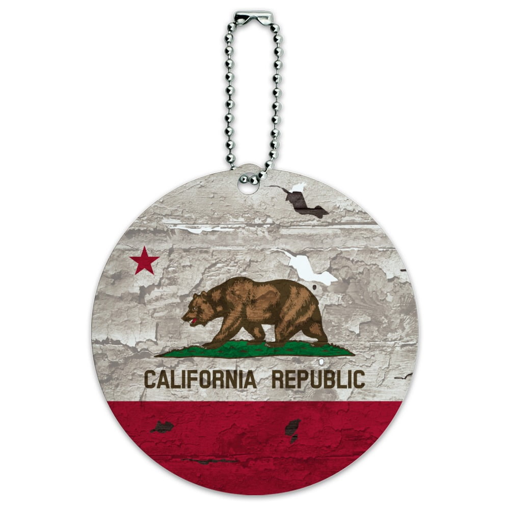 Rustic Distressed California State Flag Round Luggage ID Tag Card ...