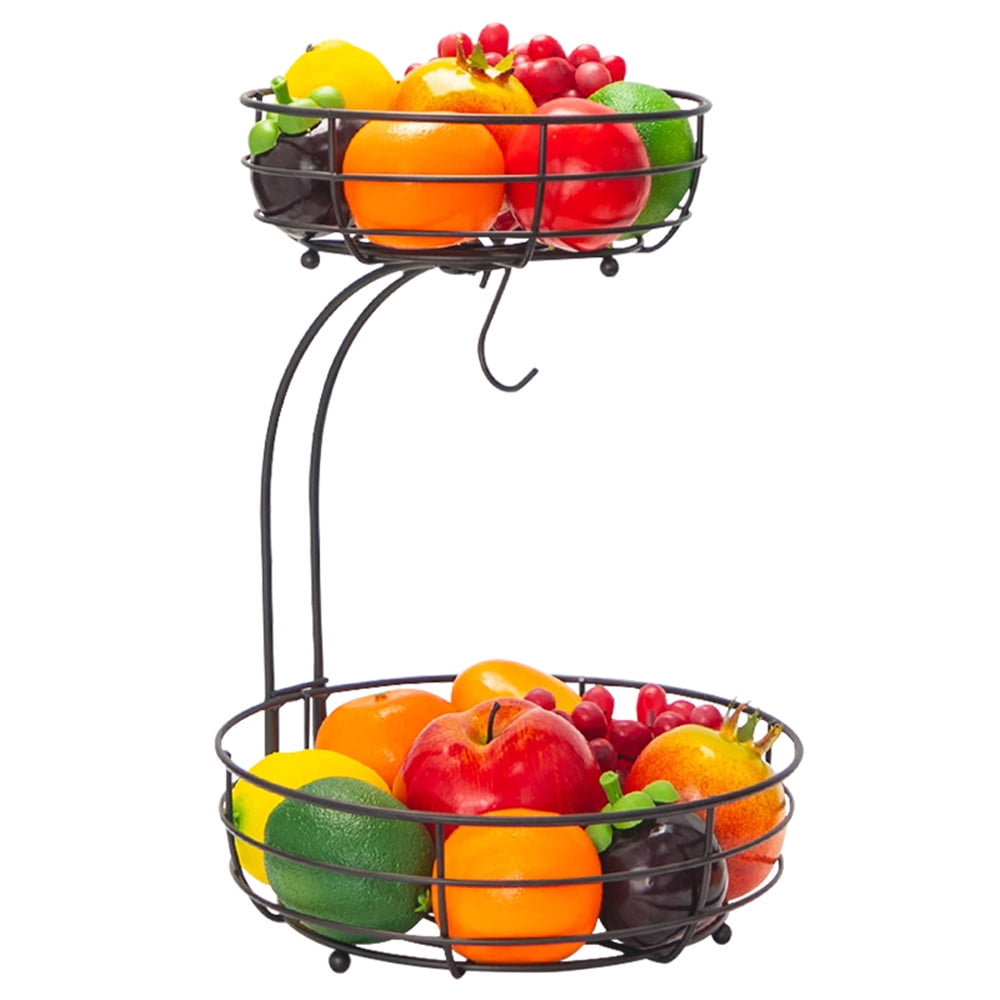 Auledio 2 Tier Metal Fruit Basket with Banana Hanger Detachable ...