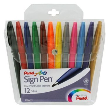 Pentel Sign Pen Brush Tip Set, 12-Colors - Walmart.com