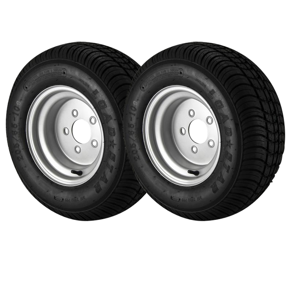 2 Pack - 20.5X8.00-10 Loadstar Trailer Tire LRC on 5 Bolt Silver Wheel ...