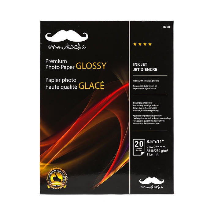 Moustache Premium Photo Paper 8.5" x 11", 20 Sheets, Glossy, Inkjet ...