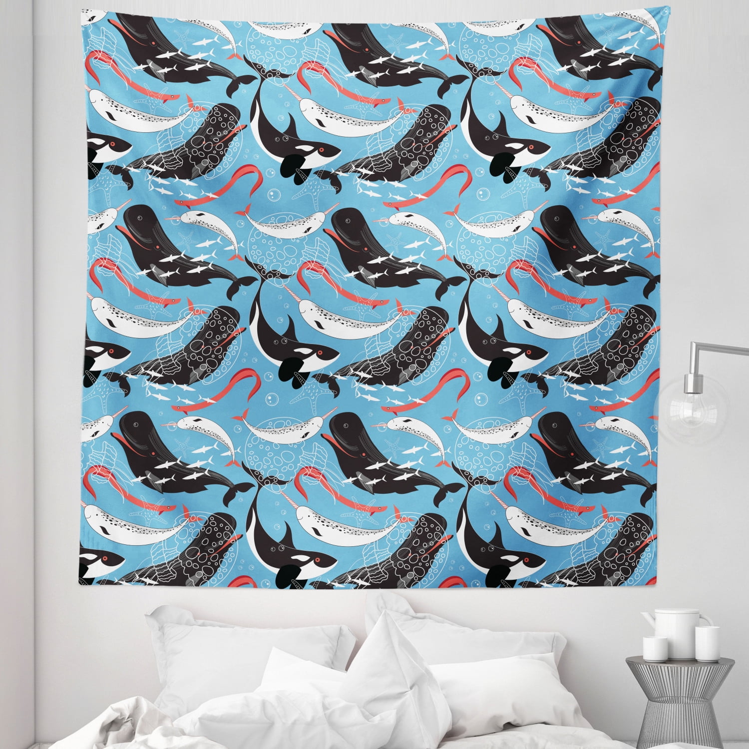 Narwhal Tapestry, Arctic Giant Sea Mammals Orca White Whale Narwhal ...