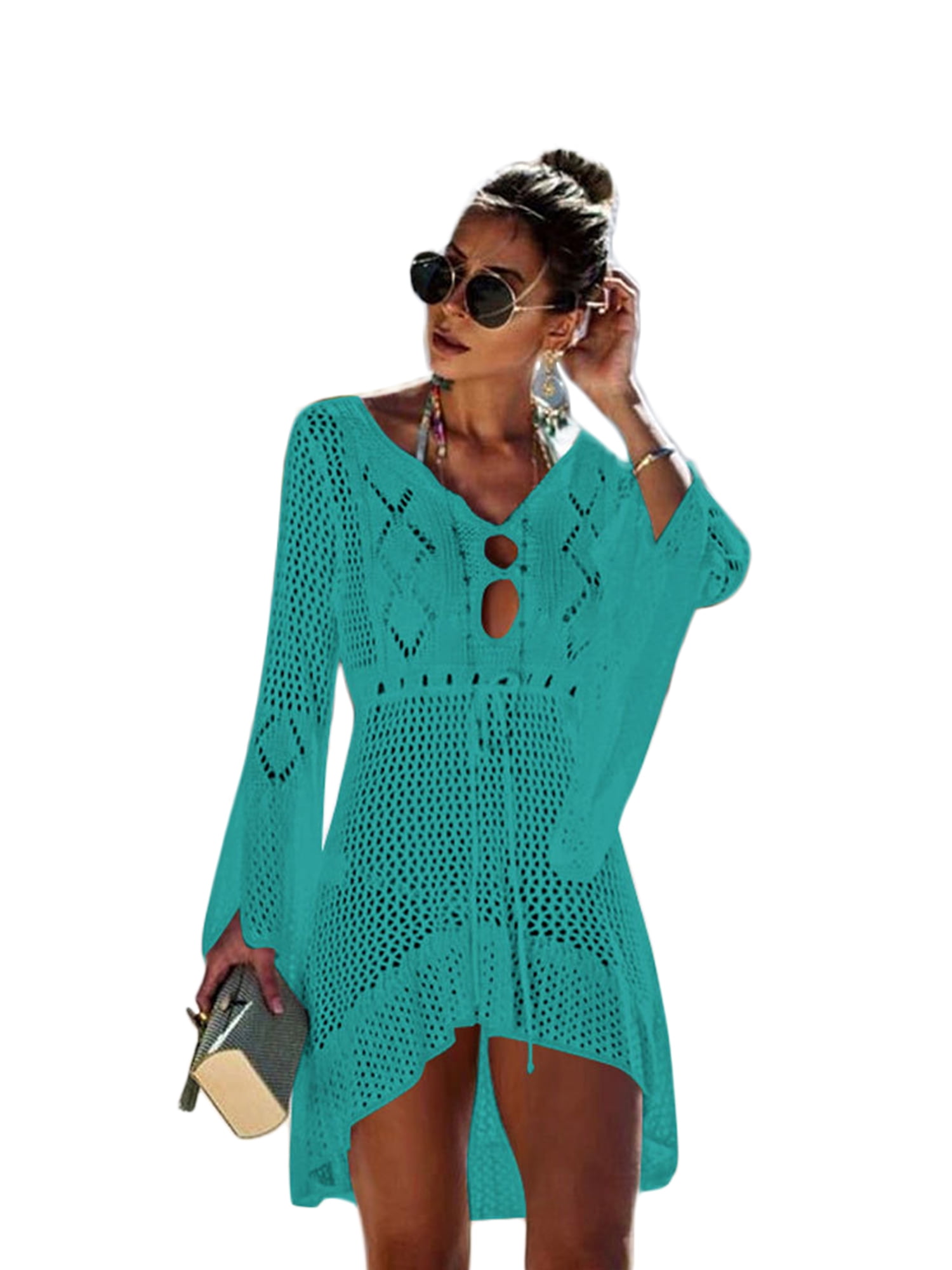 Women Bikini Knit Cover Up Swimwear Hollow Out Swimsuit Cover Up