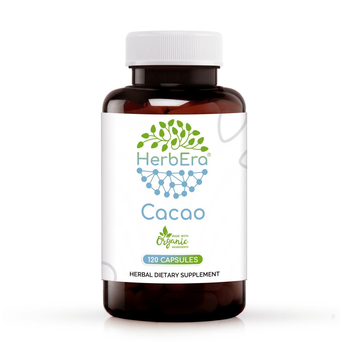 Cacao 120 Capsules, 500 mg, Organic Cacao (Theobroma cacao) Dried Raw ...
