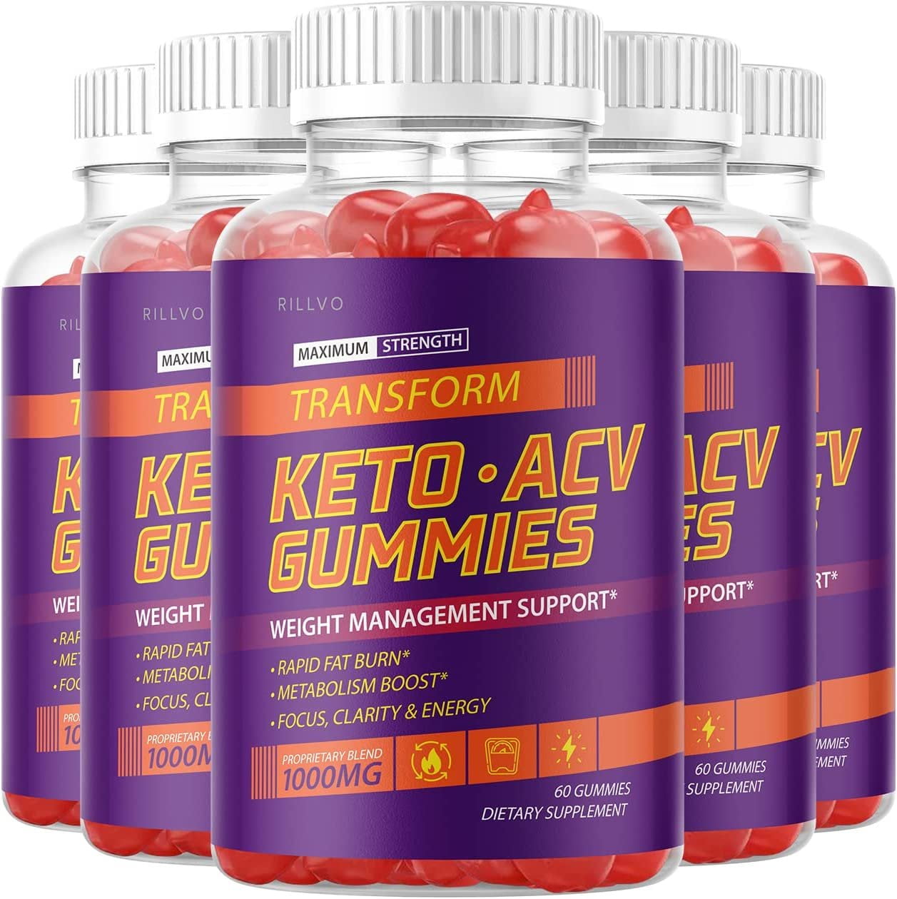 5 Pack Transform Keto ACV Gummies Advanced Formula 300 Gummies ...