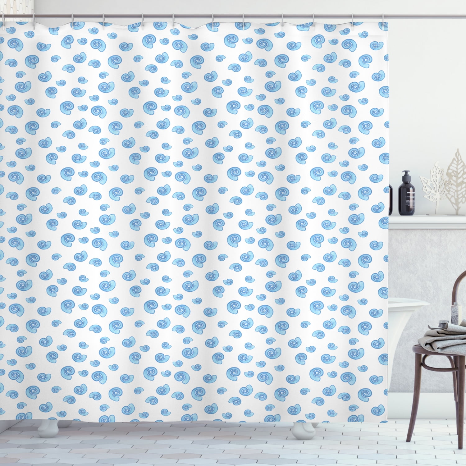 Shells Shower Curtain, Moon Shell Inspired Vortex Shape Aquatic ...
