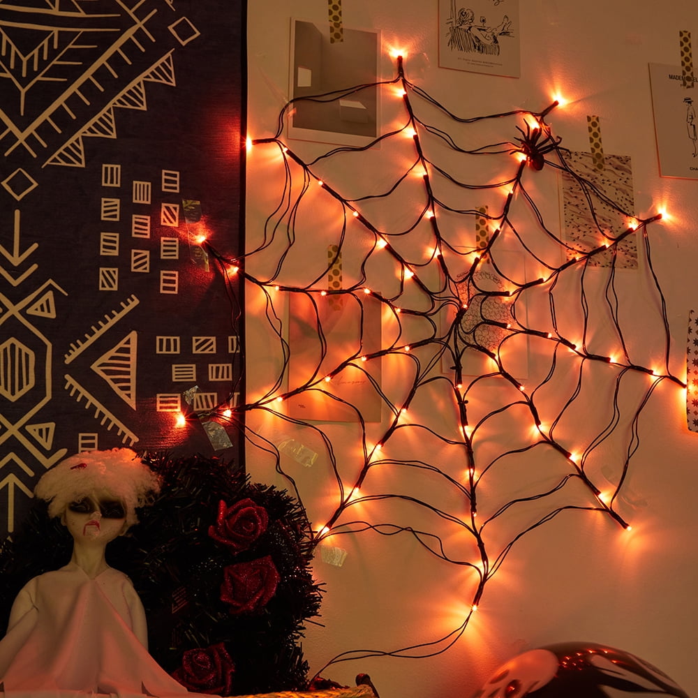 DYstyle Spider Web Net Light LED Halloween Spider Net Lights Battery ...