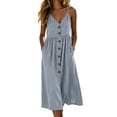 Atogsazn Womens Summer V Neck Cotton Dress Casual Button Spaghetti ...