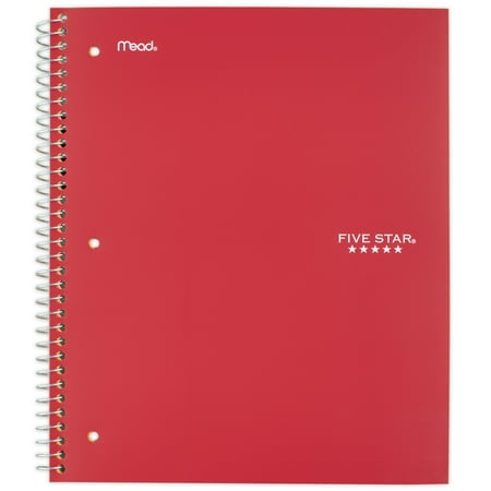 Five Star Wirebound Notebook, 3 Subject, Wide Ruled, Fire Red ...