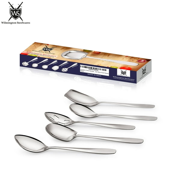 Premium 5 Piece Stainless Steel Cooking & Serving Spoon Set, Includes ...