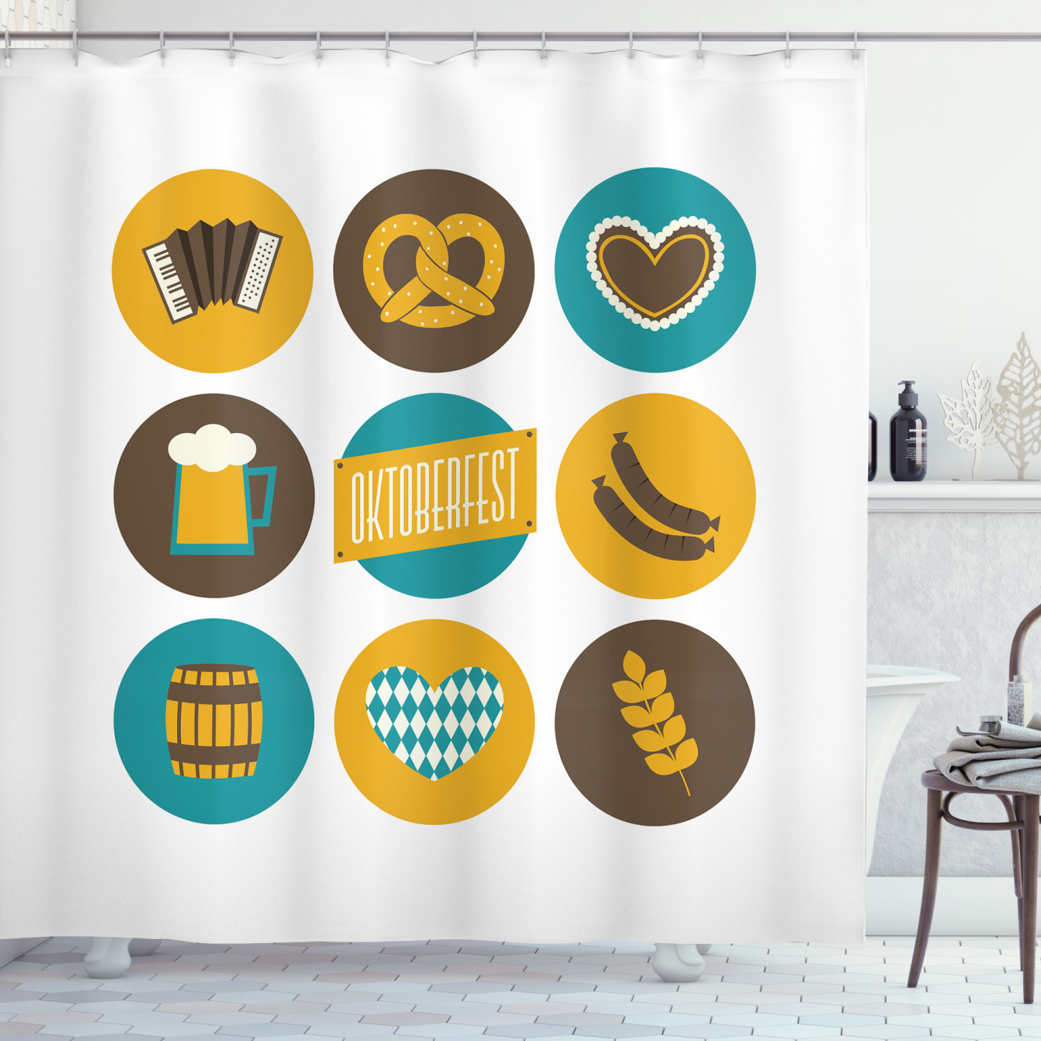 Ambesonne German Shower Curtain, Oktoberfest, 69"Wx75"L, Earth Yellow ...