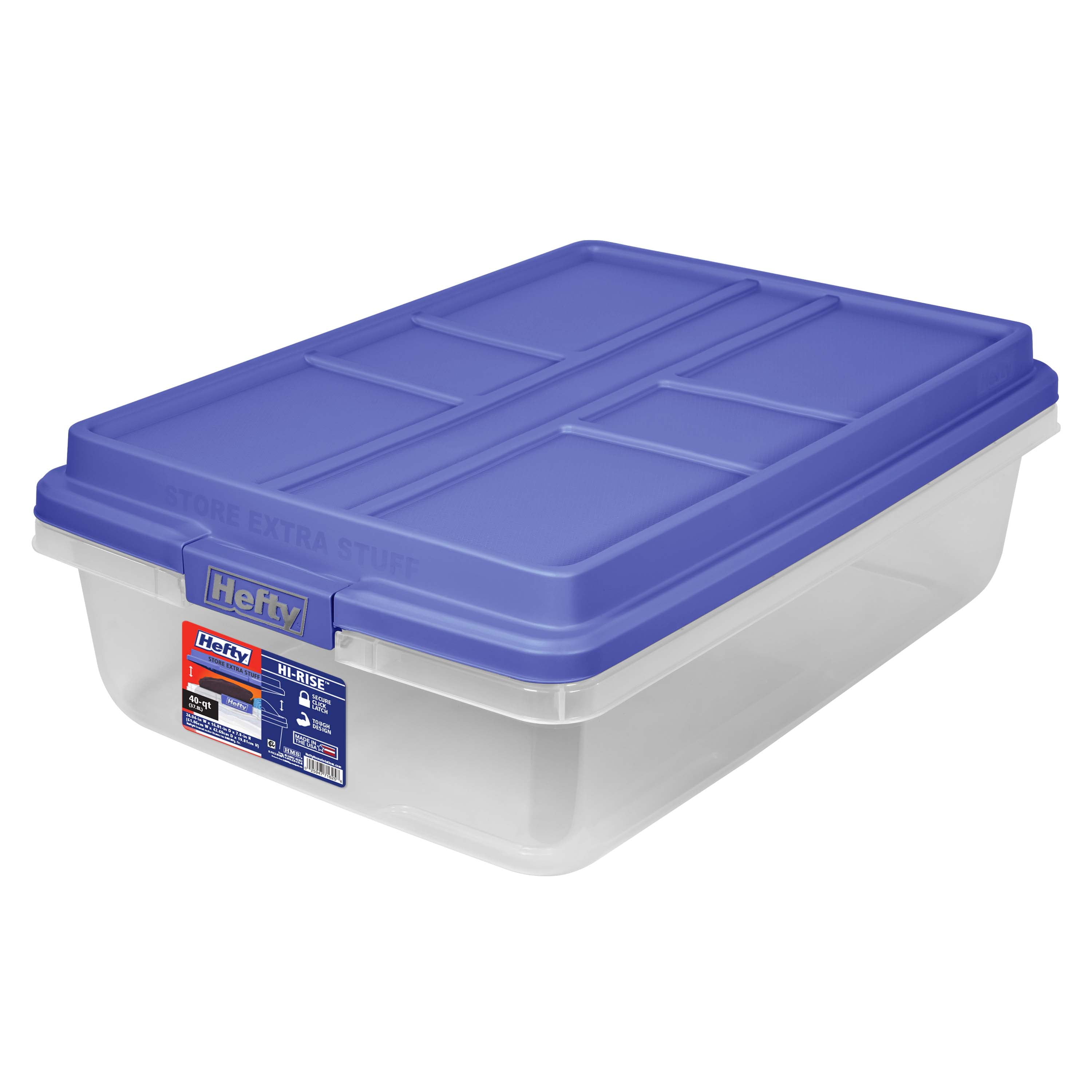 Hefty 40 Qt. Clear Storage Bin with Blue HI-RISE Lid - Walmart.com