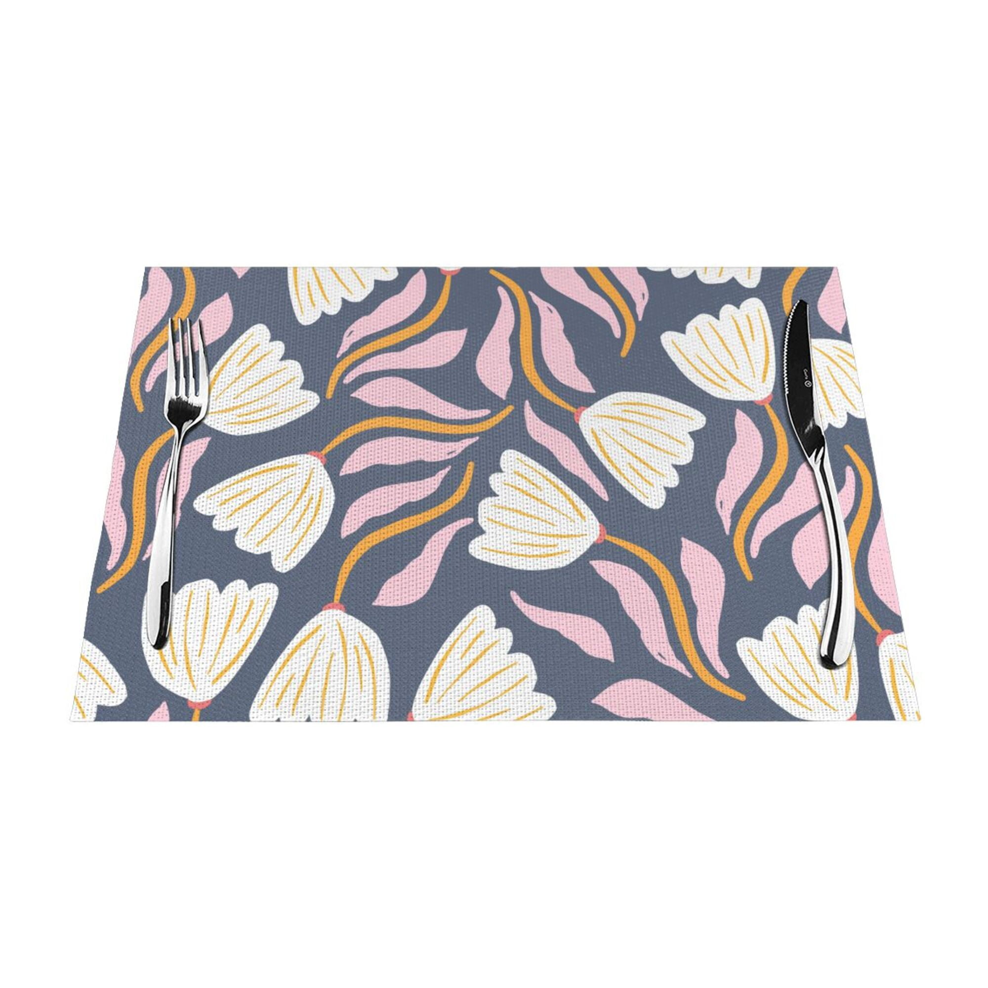 YFYANG Washable Heat-Resistant Placemats, 70% PVC/30% Polyester, Floral ...