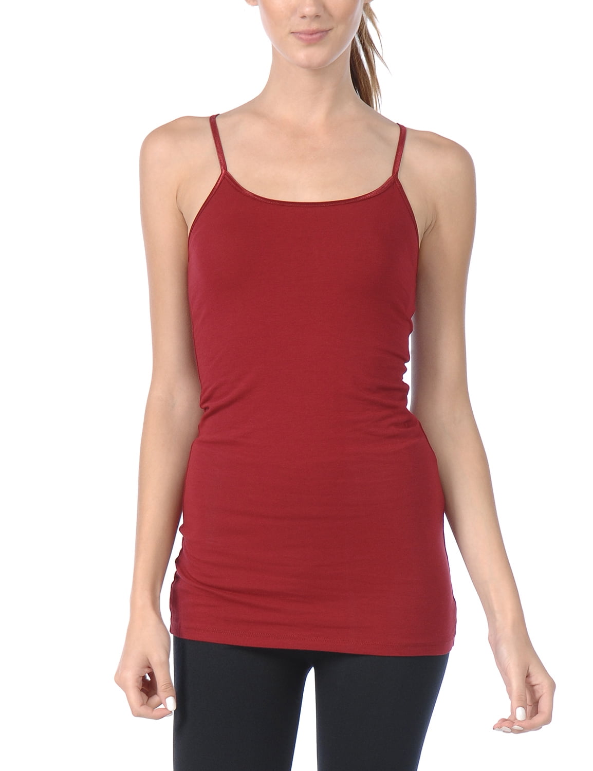 Kogmo Women's Plain Long Cami Tank Top with Adjustable Spaghetti Straps ...
