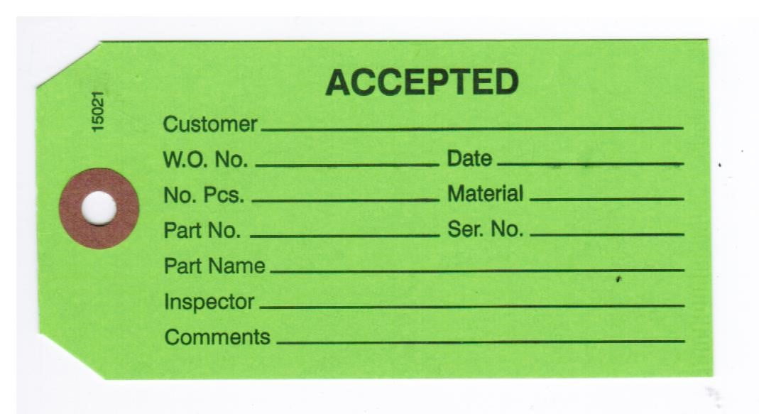 ACCEPTED Control Tag w Part/Info Lines, Size No. 5 - 2-3/8" x 4-3/4 ...
