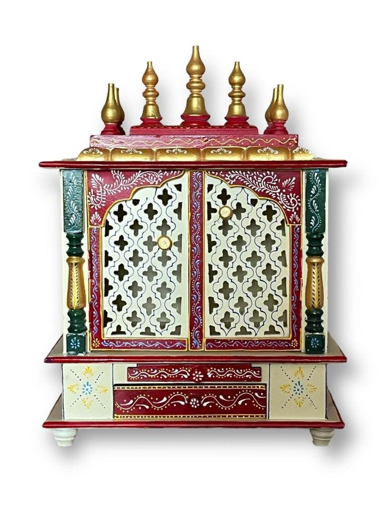 Wooden Puja Mandir / Mandir With Doors And Storage Cabinets / Handmade ...