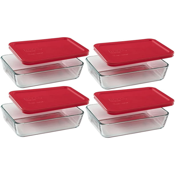 Pyrex 7210 3-Cup Rectangle Glass Food Storage Dishes and 7210-PC 3-Cup ...