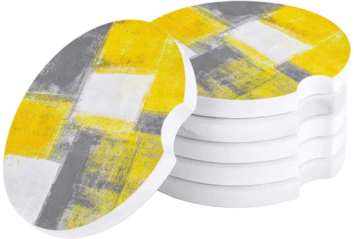 FMSHPON Geometric Abstract Oil Painting Style Yellow Set of 4 Car ...