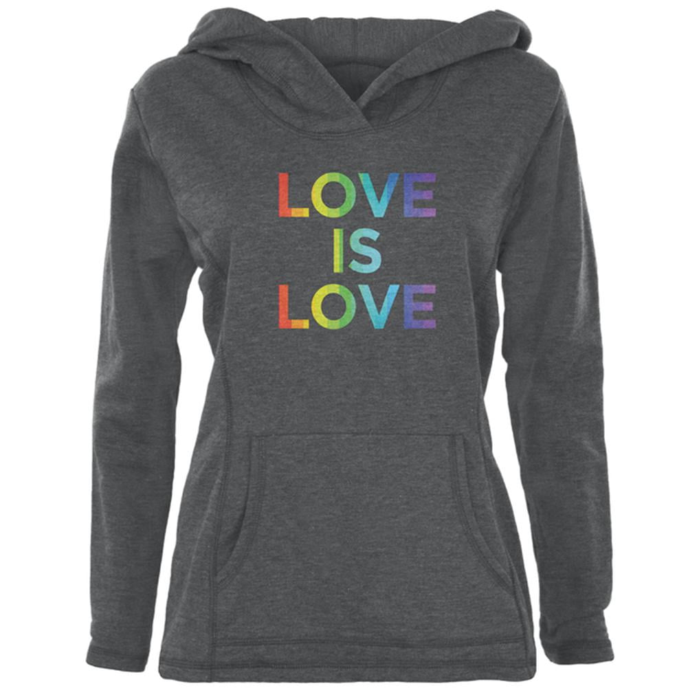 LGBT Gay Pride Love Is Love Womens Pullover Hoodie Heather Dark Grey LG ...
