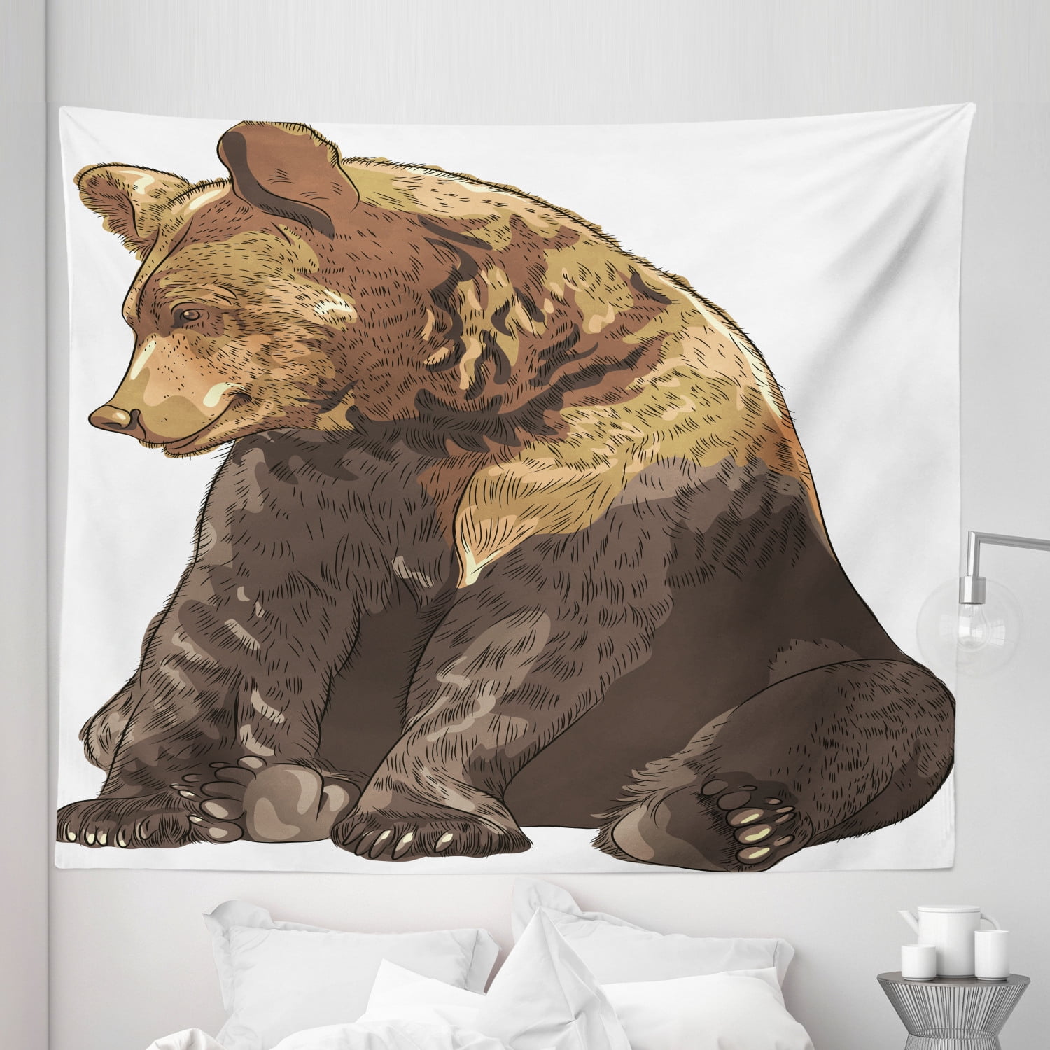 Bear Tapestry, Big and Mammal Sitting Smiling Wildlife Beast Nature ...