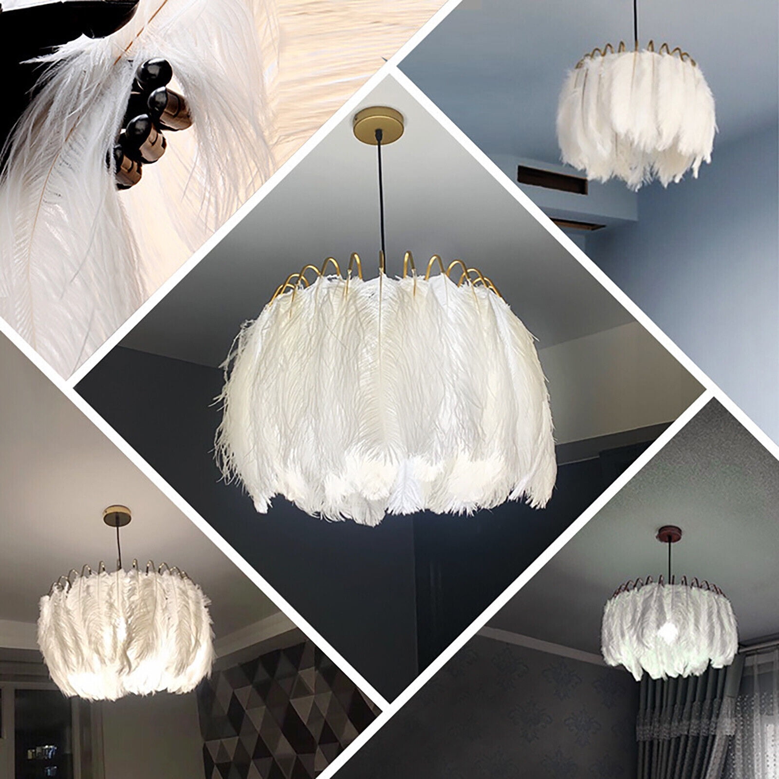 Modern White Feather Ceiling Light Pendant Lamp Chandelier Home Bed ...
