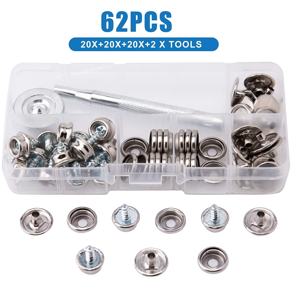 Snaps Fasteners Kit for Clothes Jeans, 62Pcs Metal Snap Buttons Press ...
