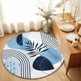Boho Blue Arch Abstract Geometric Round Rug 5ft Tropical Palm Leaf ...