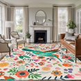 Boho Floral Bird Washable Area Rug 5x8 Leaf Colorful Cartoon Botanical ...