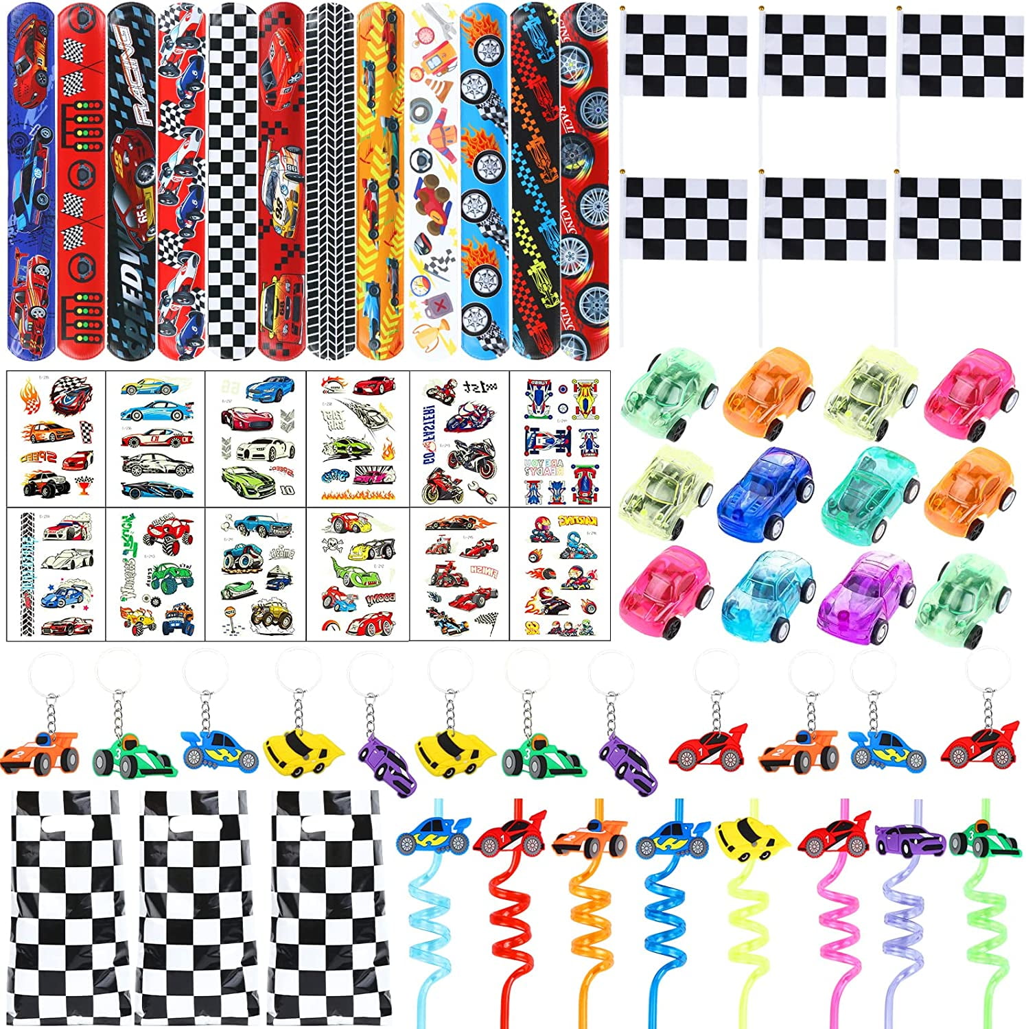 12 Pack Race Car Party Favors for Kids Boys Checkered Gift Bags Flags ...