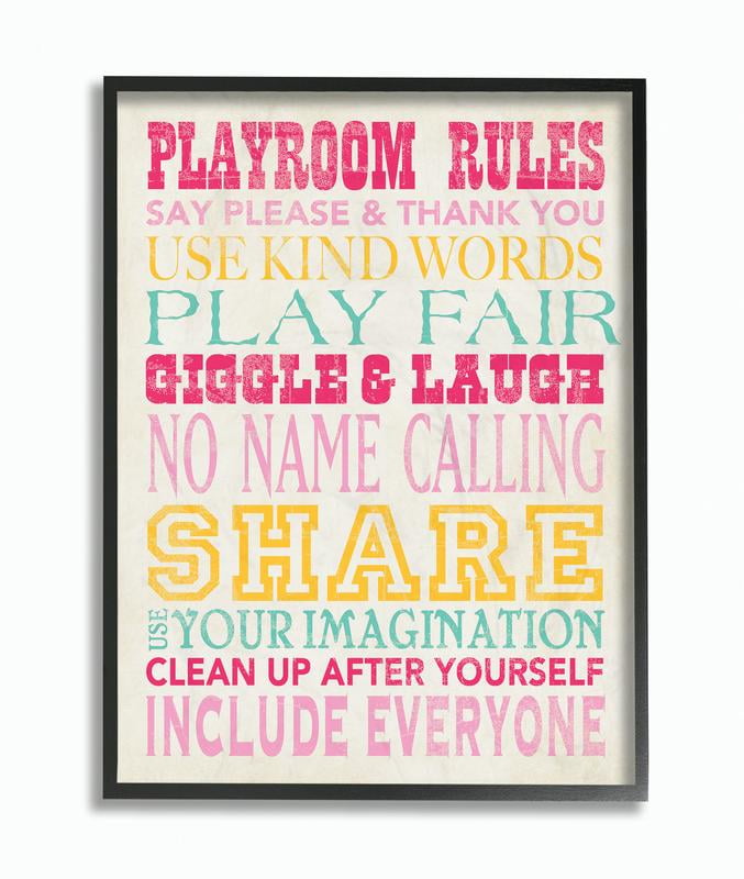 The Kids Room by Stupell Playroom Rules Typography In Pinks Yellow And ...