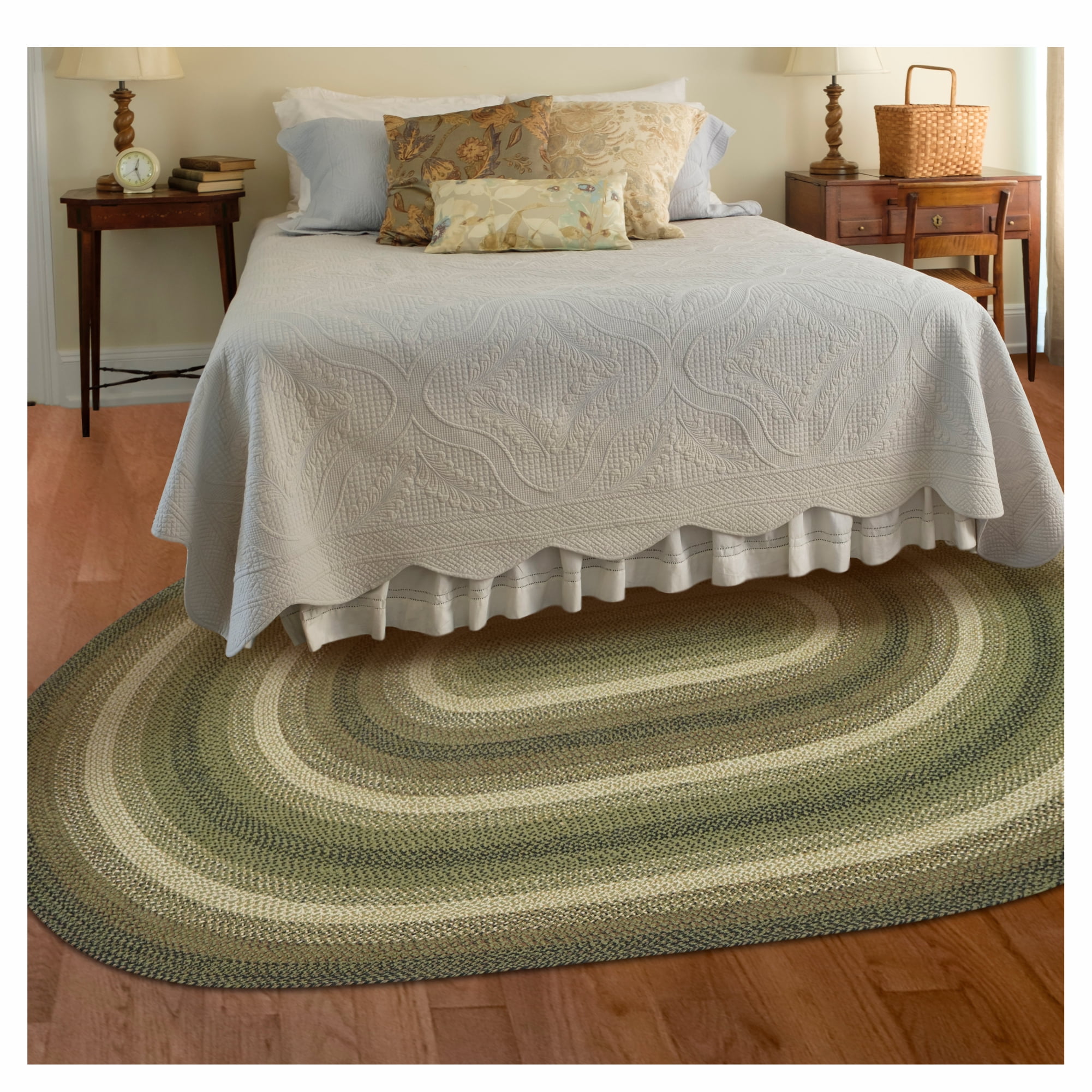 Homespice Pinecone 5' x 8' Oval Green Braided Rug Living Room, Bedroom ...