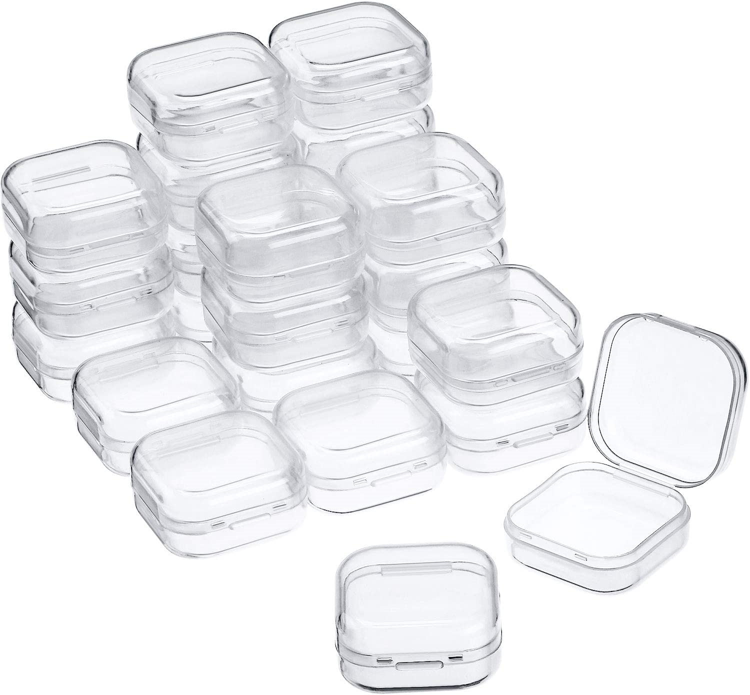 50 Packs Small Clear Plastic Beads Storage Containers Box with Hinged ...