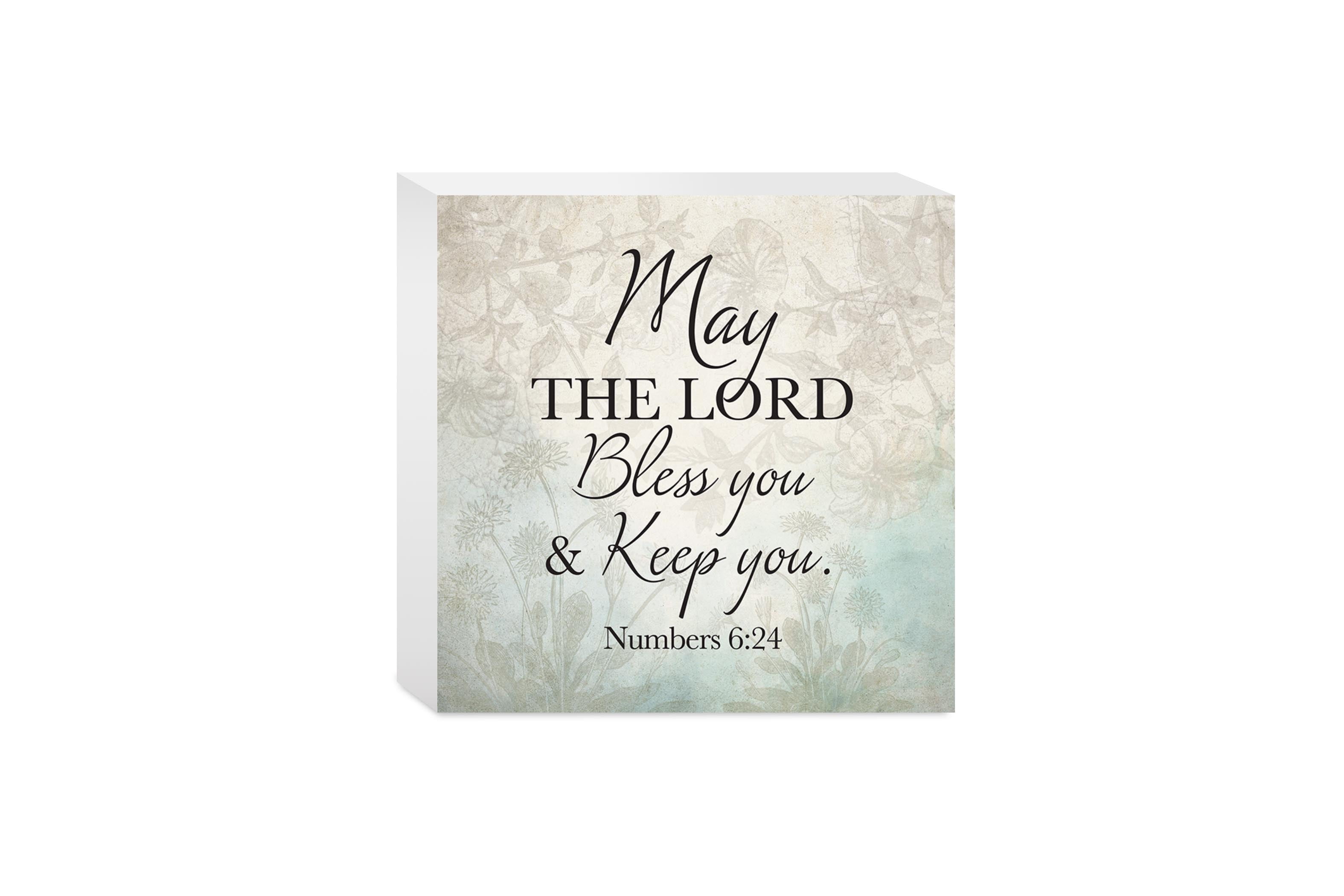 Bless You Keep You Buff Floral Fade 5 x 5 Wood Tabletop Sign Plaque ...