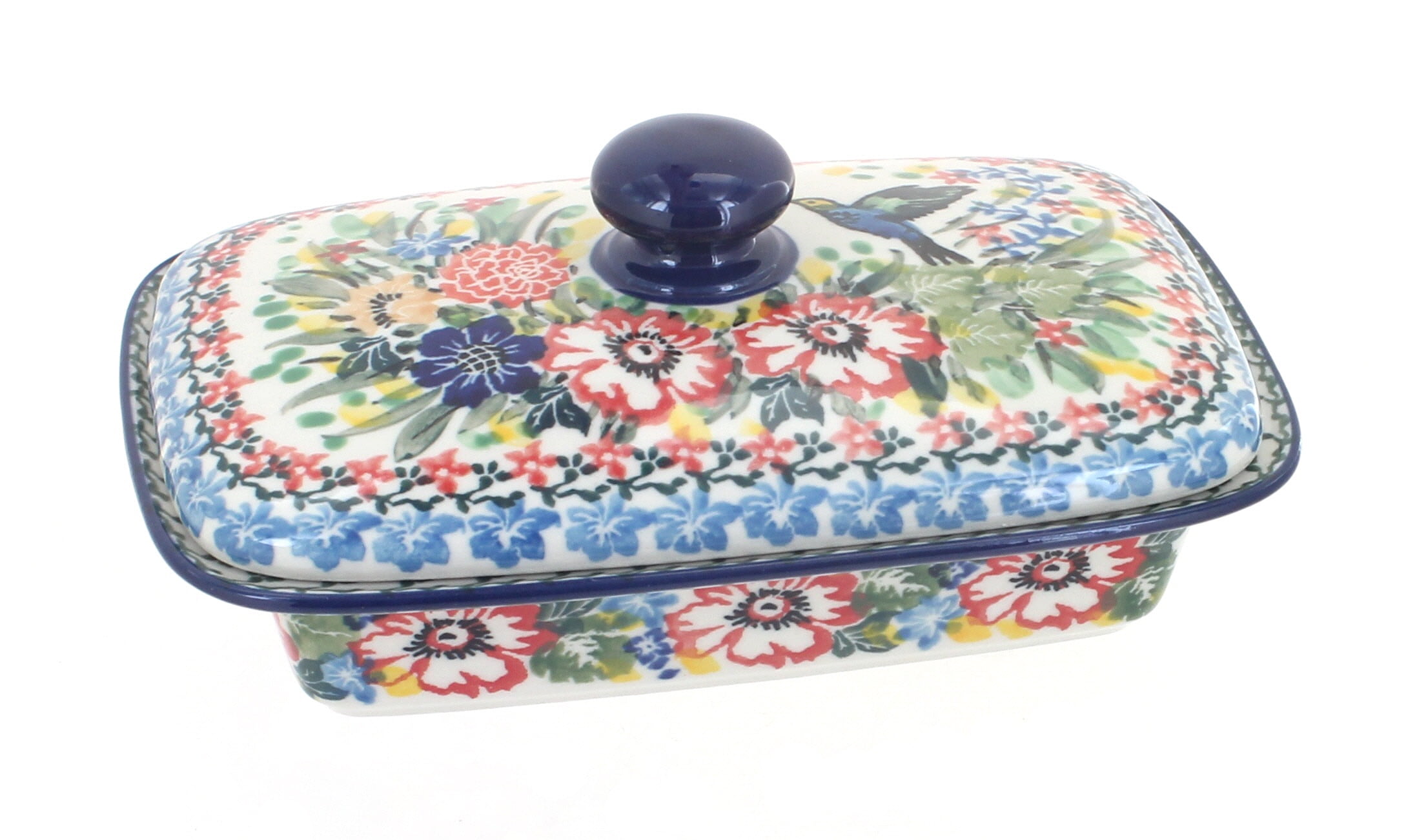 Blue Rose Polish Pottery Hummingbird Butter Dish - Walmart.com