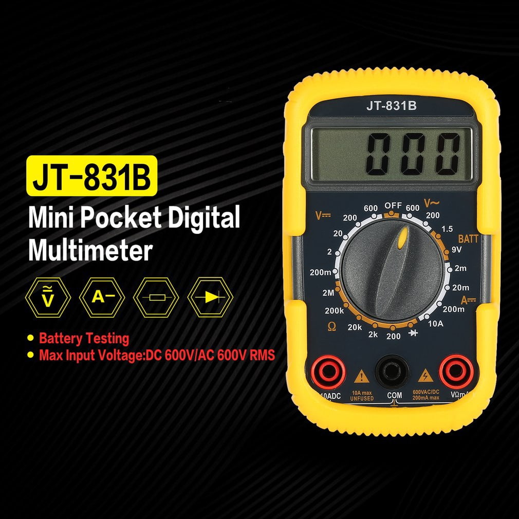 JT-831B Handheld Mini Digital Multimeter 1999 Counts AC/DC Volt Amp Ohm ...