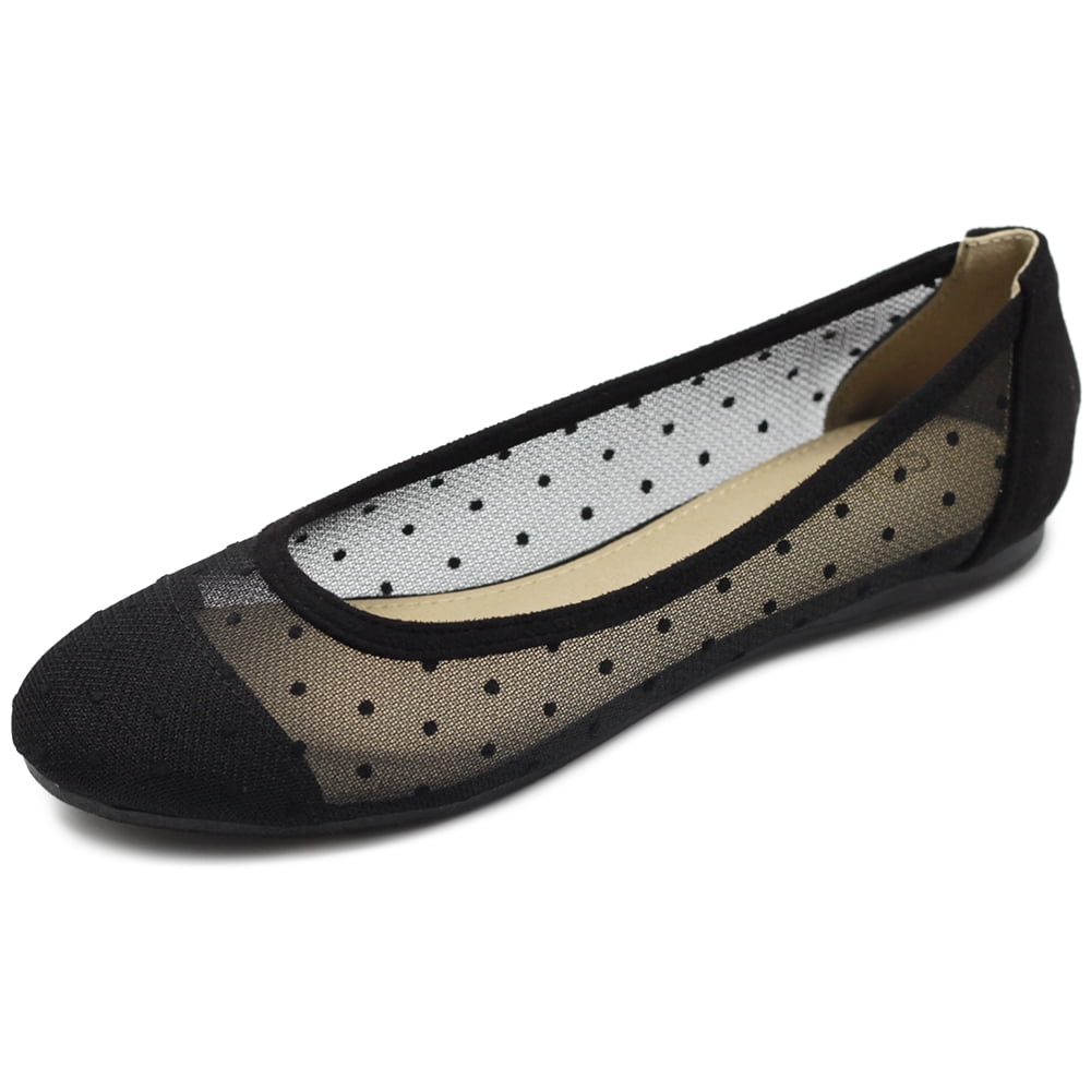 Ollio Women's Shoes Dots or Floral Lace Breathable Round Toe Ballet ...